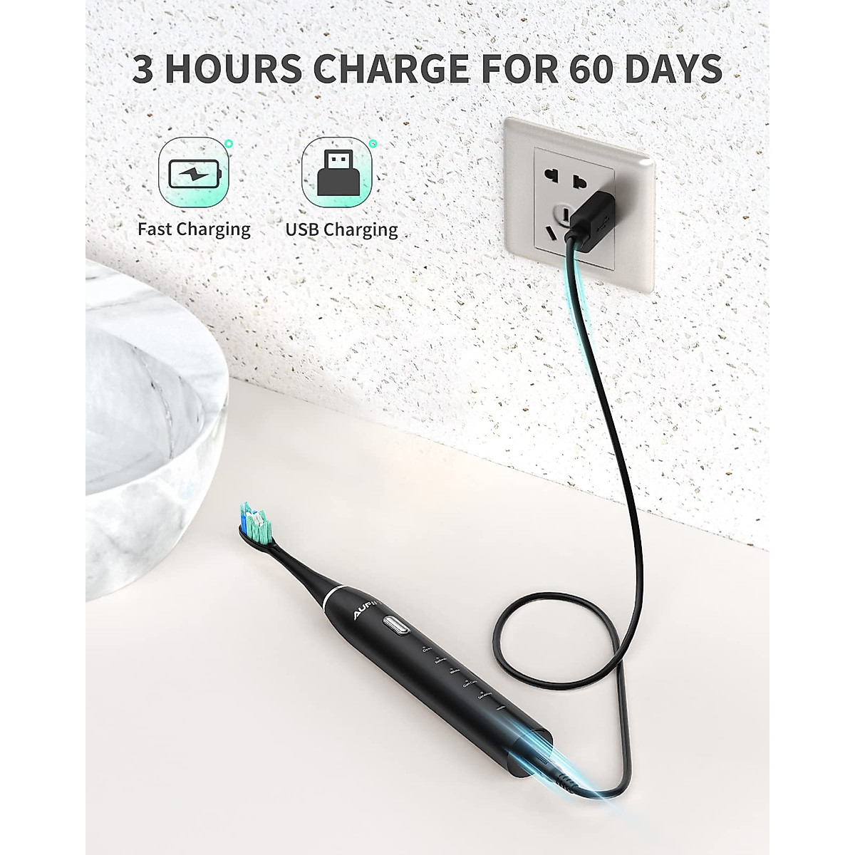 Sonic Electric Toothbrush for Adults - Power Electric Toothbrushes with 8 Premium Brush Heads, Rechargeable Power Electric Toothbrush with 5 Modes & Smart Timer，3 Hours Fast Charge for 60 Days Use