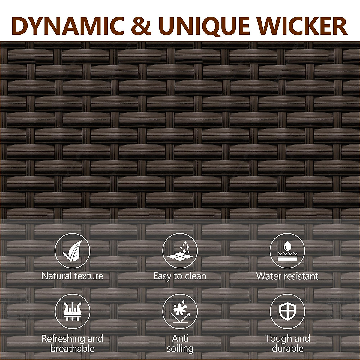 RoyalCraft Patio Furniture Set 4 Pieces, Wicker Conversation Sets with Cushions and Glass Coffee Table, Outdoor Rattan Chair for Garden Backyard Porch Balcony Deck, Brown and Beige