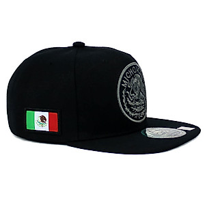 Mexican Hat Mexico State Federal Logo Embroidered Snapback Flat Bill Baseball Cap (Michoacan- Black/Gray), Large-X-Large