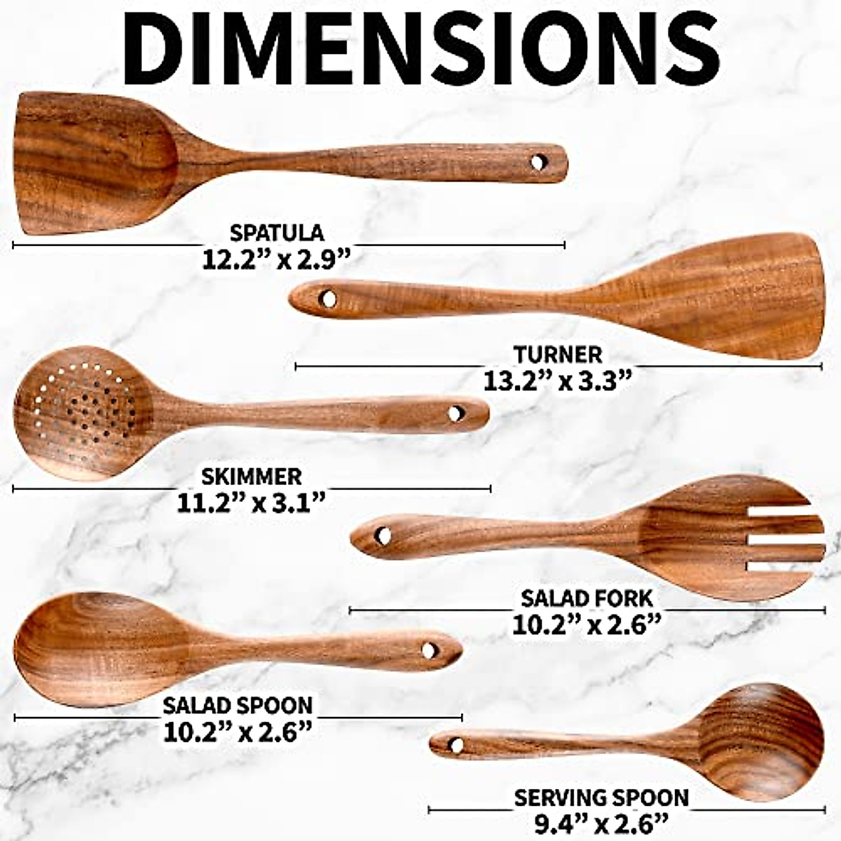 Zulay Kitchen 6 Piece Wooden Spoons for Cooking - Smooth Finish Teak Wooden Utensils for Cooking - Soft Comfortable Grip Wood Spoons for Cooking - Non-Stick Wooden Cooking Utensils - Wooden Spoon Sets