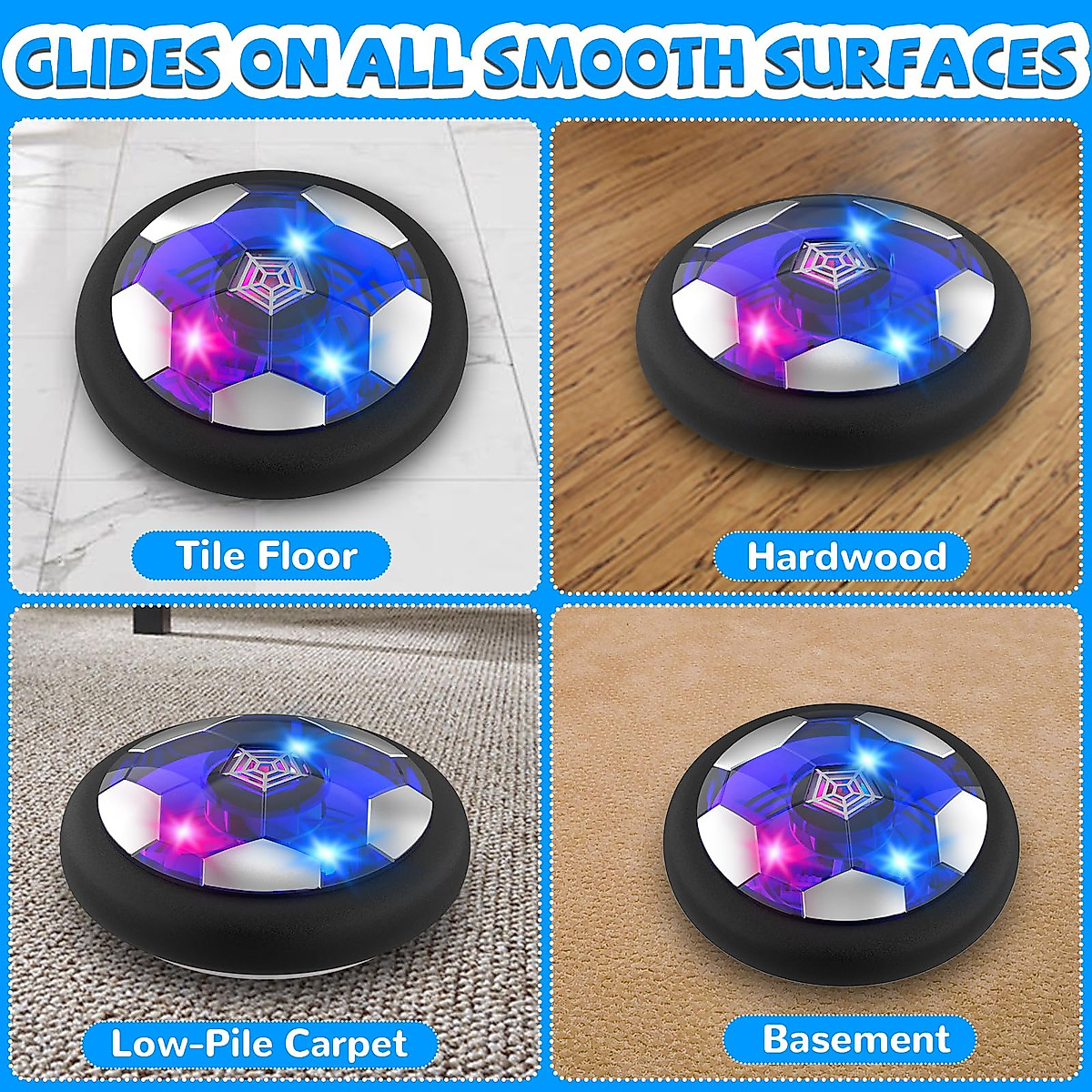 Kids Toys Christmas Stocking Stuffers Hover Soccer Ball, Rechargeable Air Soccer Indoor Fun Toys Birthday Gifts for Boys Girl Toddlers Age 3 4 5 6 7 8 Years Old