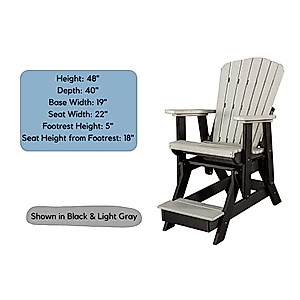 DutchCrafters Slat Fan Back Poly Balcony Adirondack Glider with Footrest Outdoor Patio Chair (Black & Aruba Blue)