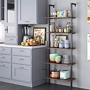 TJLSS Industry Ladder Shelving Unit 5 Tier Display Stand Book Shelf Wall Rack Storage Wood & Metal Frame