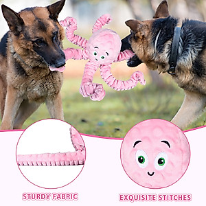 BUYPOW Dog Squeaky Toys Octopus - Tough Plush Large Medium & Small Dog Toys - Stuffed Animals Puppy Toys - Funny Cute Dog for Dog Birthday Presents (Octopus Pink)