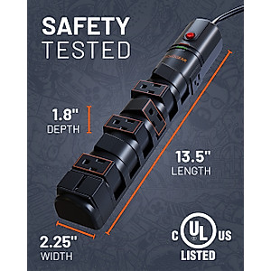 ECHOGEAR VoltSpin Surge Protector Power Strip with Rotating Outlets, Flat Plug, Long Cord, & Mounting Holes - Power Strip with Heavy Duty Surge Supression Plus Built-in Cable Management