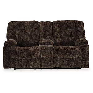 Signature Design by Ashley Soundwave Contemporary Manual Reclining Loveseat with Console and Cup Holders, Dark Brown