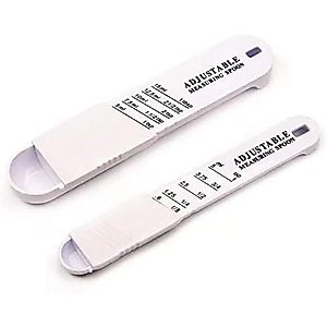 Zsirue 2 PCS Adjustable Measuring Spoon Set, Measuring Dry/Liquid Ingredients, Metering Spoon for Baking, Cooking, Powder (White)