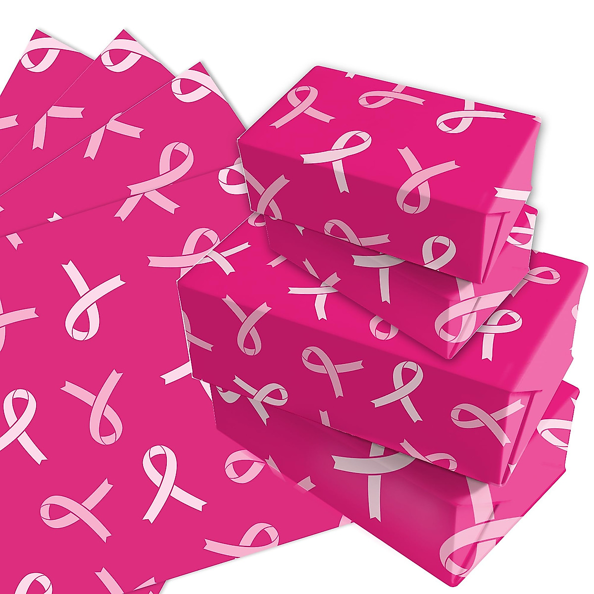 Lide Road Ribbon Pattern Wrapping Paper Set, 8 Sheets Breast Cancer Gift Wrapping Paper Pink Ribbon Wrapping Paper Breast Cancer Awareness Supplies and Decorations Wrapping Paper 20'' x 27''