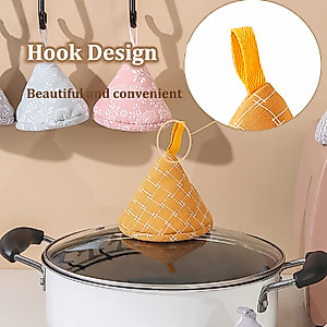 2Pcs Cotton Pot Handle Holder, Heat Resistant Cloth Pot Clip Covers Cooking Gloves Oven Mitt Mini Triangle Insulation Non-Slip Pot Lid Hats for Kitchen Cooking Baking Grilling (Flower-Light Grey)