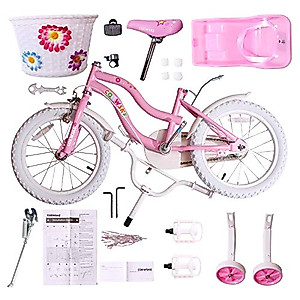 COEWSKE Kid's Bike Steel Frame Children Bicycle Little Princess Style 18 Inch with Training Wheel (Pink, 18 Inch)