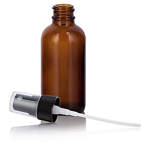 JUVITUS (10 pack) 4 oz Amber Glass Boston Round Bottle with Fine Mist Black Sprayer + Funnel