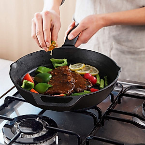 Preseasoned Cast Iron Skillet 10 Inch with Removable Silicone Handle Grip and Pan Scraper, Cast Iron Fry Pan for Indoor and Outdoor Use, Ovenproof, Stovetop, Induction Safe Seasoned Skillet