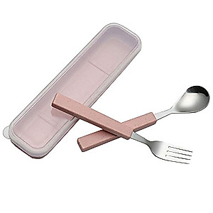 VANRA 2-Piece Children Flatware Set 18/10 Stainless Steel Child Tableware Set Silver Cutlery Set Silverware Dinner Utensils Spoon Fork Set with Travel Case for Kids (Chrome Finished) (Pink)