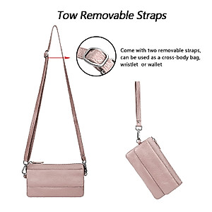 Uromee Wristlet Wallet Clutch Purses for Women Genuine Leather RFID Crossbody Bag Card Holder Detachable Shoulder Strap