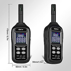 OXV Thermo-Hygrometer Digital Temperature Humidity Meter, Professional Psychrometer with Dew Point and Wet Bulb Temperature Reader,Min/Max Value,Data Hold,Color LCD Display