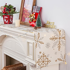 Siilues Christmas Table Runner, Snowflake Decorations Christmas Runner for Table Seasonal Chriatmas Winter Holiday Decor for Indoor Outdoor Dining Table Decorations (13" x 72")