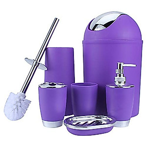 Zerone Bathroom Accessories Sets,6 Piece Bath Toilet Brush Accessories Set Luxury Bath Accessory Gift, Soap Bar Holder,Trash Can,Toilet Brush Set (Purple 6)