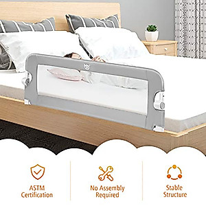 HONEY JOY Bed Rail for Toddlers, 48-in Extra Long, Portable Safety Bed Guardrail, Foldable Baby Bed Rail Guard, Fit King & Queen Full Twin Size Bed Mattress(Gray)