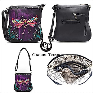 Colorful Dragonfly Western Spring Purse Country Handbag Women Shoulder Bag Crossbody Wallet Set Purple