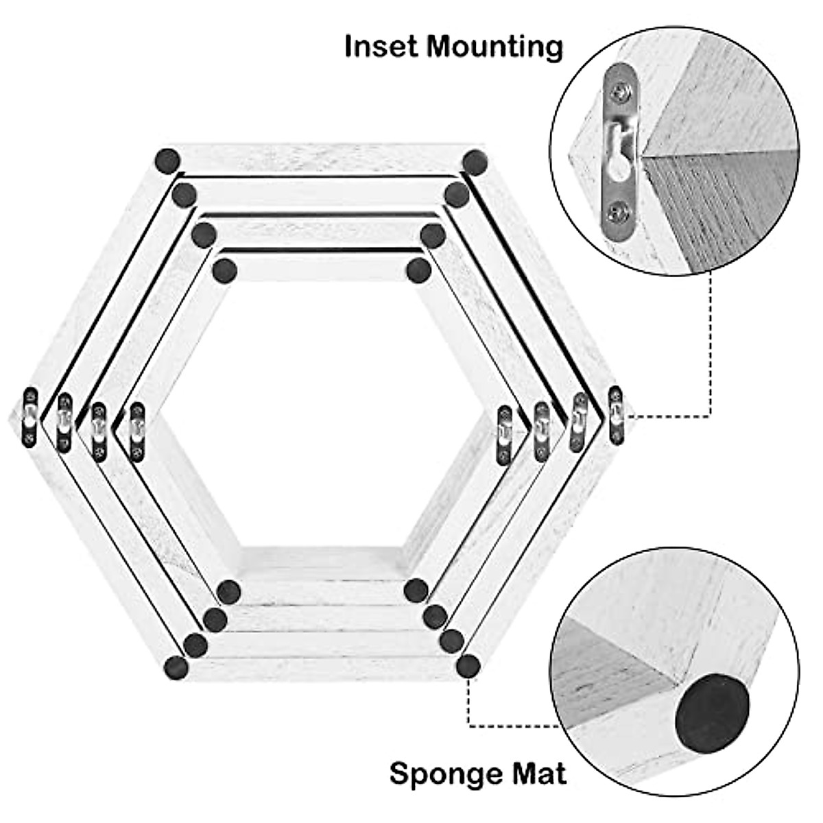 YBING Hexagon Floating Shelves Wall Mounted Set of 8 Wooden Hexagonal Shelves for Wall Storage Honeycomb Shelves for Bedroom Living Room Office Wall Decor, White