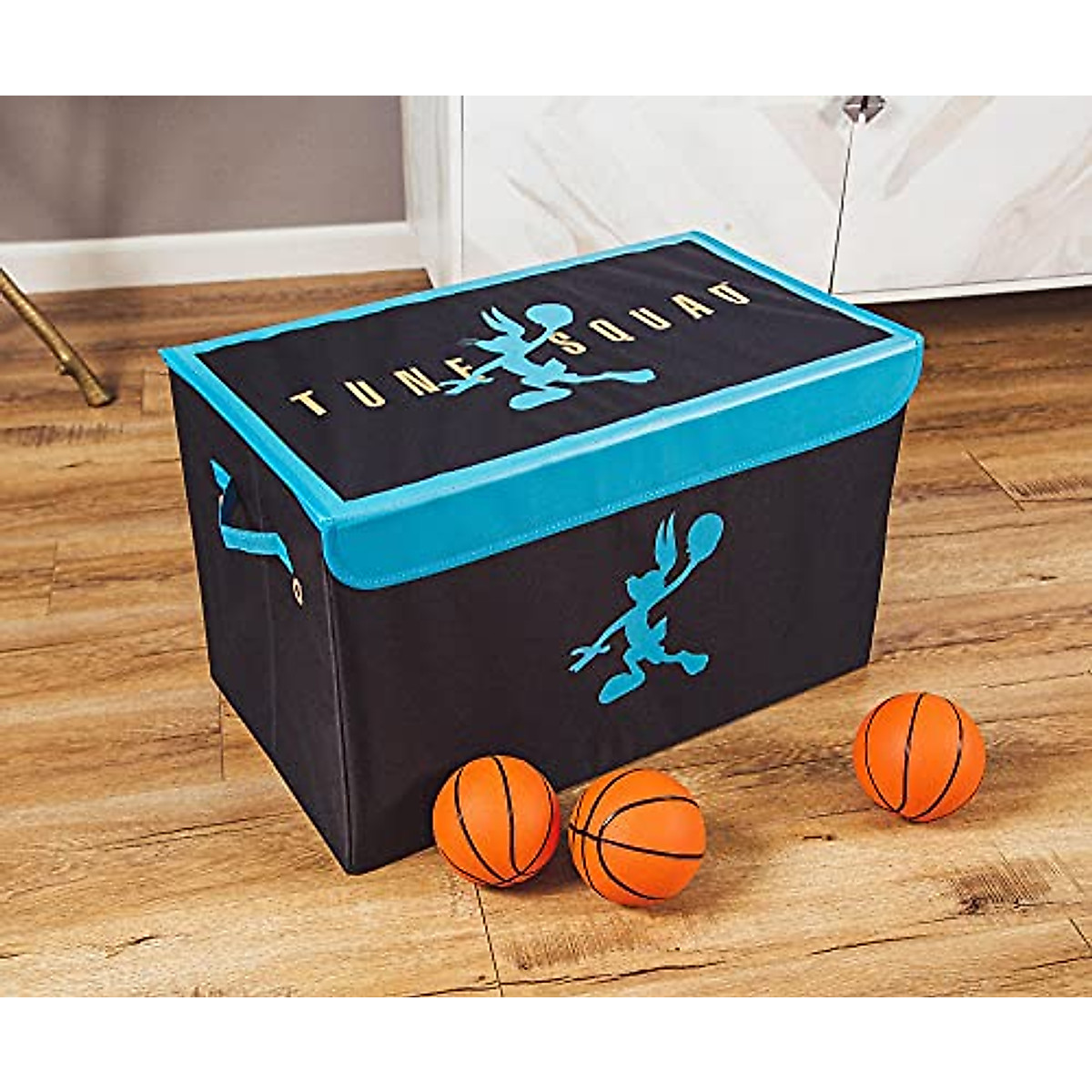 Space Jam: A New Legacy Tune Squad Collapsible Storage Bin Organizer with Lid | Fabric Basket Container with Handles, Cubby Closet Organizer | Sports Basketball Gifts And Collectibles