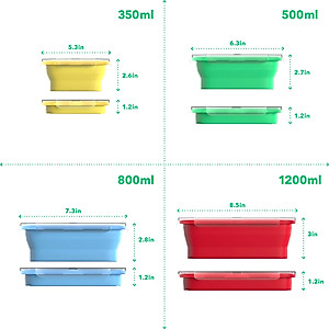 Vremi Silicone Food Storage Containers with BPA Free Airtight Plastic Lids - Set of 4 Small and Large Collapsible Meal Prep Container for Kitchen Lunch Boxes - Microwave and Freezer Safe