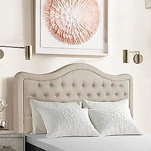 Rosevera Shinola Upholstered Collection Polyester Tufted Button Contemporary Adjustable Headboard for Bed, King, Beige