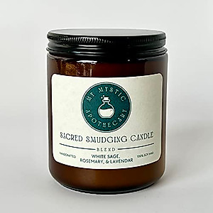 My Mystic Apothecary Sacred Smudging Candle - Candle Made with White Sage, Rosemary, and Lavender for Cleansing | Cotton Wick | 100% Soy Wax | 40 Hour Burn time | 7.75 Oz White Sage Candle