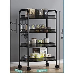 TJLSS Kitchen Rack Storage Rack Bathroom Bedroom Storage Movable Trolley Storage Rack (Color : Black, Size : 25 * 46 * 84cm)