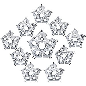 10 Pack The Pentagon Carbon Steel 23-in-1 Snowflake Multitool Screwdriver, 18 in 1 Multi Snow Tool Wrench New Upgrade(Silver)