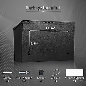 Dalmbox Wall-Mount Mailbox Large Mailbox for Post Rust-Proof Galvanized Steel Box for Outside or Townhouse Horizontal Style, Black, 15.7” x 4.3” x 9.4”