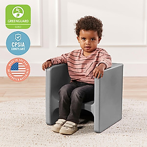 ECR4Kids Tri-Me Table and Cube Chair Set, Multipurpose Furniture, Dark Grey, 3-Piece