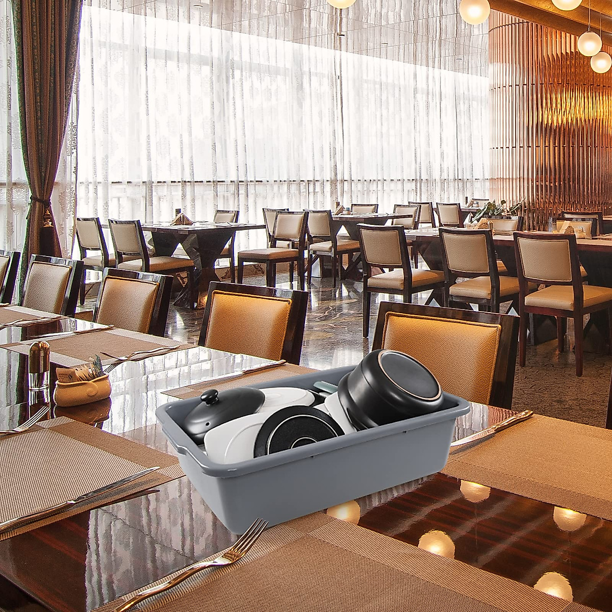 Ponpong 4 Packs 35 L Commercial Plastic Bus Box, Restaurant Bus Tubs, Gray