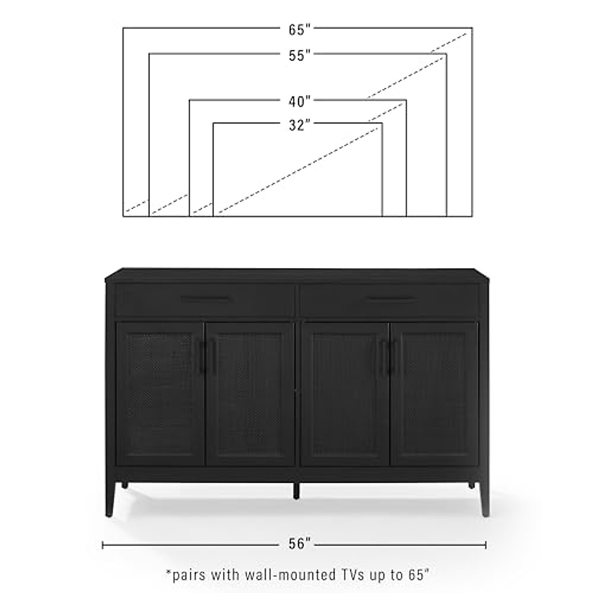 Crosley Furniture Milo Modern Sideboard Buffet Cabinet with Storage Cabinets and Drawers, Kitchen, Dining, Black