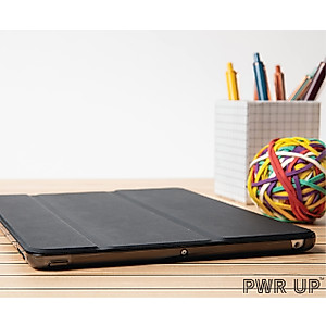 PWR UP iPad 10.2 inch Case (Works with iPad 9th Gen/8th Gen/ 7th Gen [2021/2020/2019]), Slim-line Hard Shell Protective Folio Case with Smart Wake/Sleep Cover and Stand Cover | Sleek Matte Black Color
