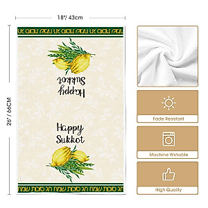 Artoid Mode Lemons Happy Sukkot Kitchen Towels Dish Towels, 18x26 Inch Hebrew Etrog Lulav Decoration Hand Towels Set of 2