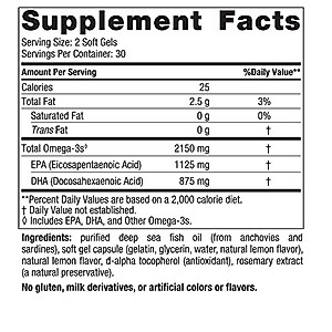 Nordic Naturals Ultimate Omega 2X, Lemon Flavor - 60 Soft Gels - 2150 mg Omega-3 - High-Potency Omega-3 Fish Oil with EPA & DHA - Promotes Brain & Heart Health - Non-GMO - 30 Servings