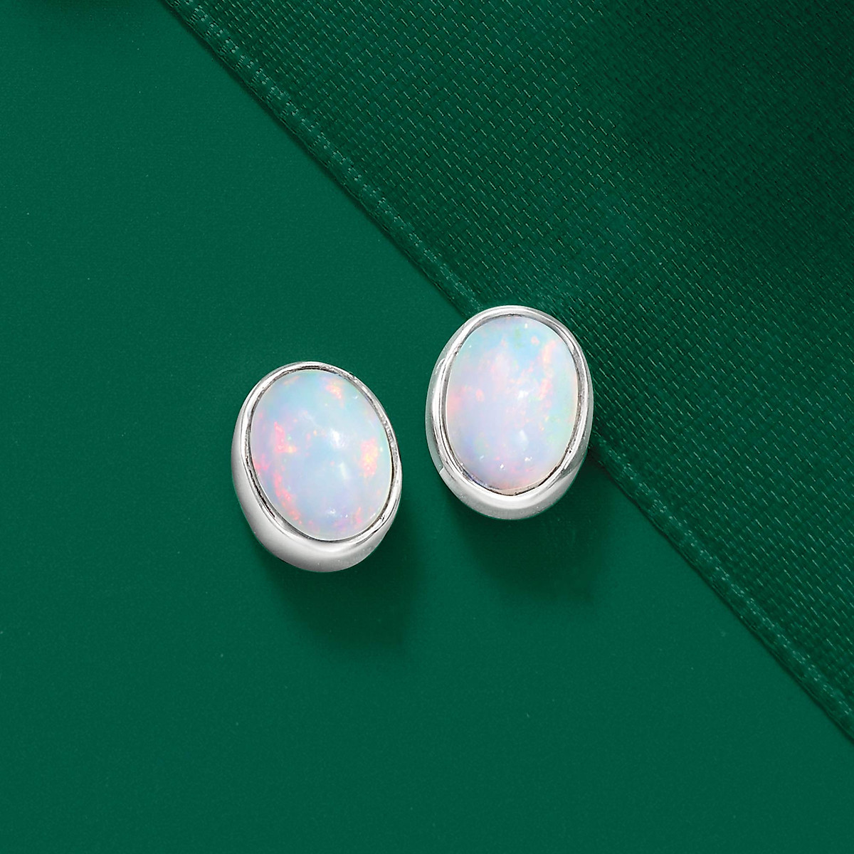 Ross-Simons Bezel-Set Opal Stud Earrings in Sterling Silver