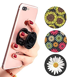 IYAYUHE Multi-Function Cell Phone Stand, Sunflower Modern Grey Florals White Daisy Expanding Stand Grip for Smartphones and Tablets (4 Pack)