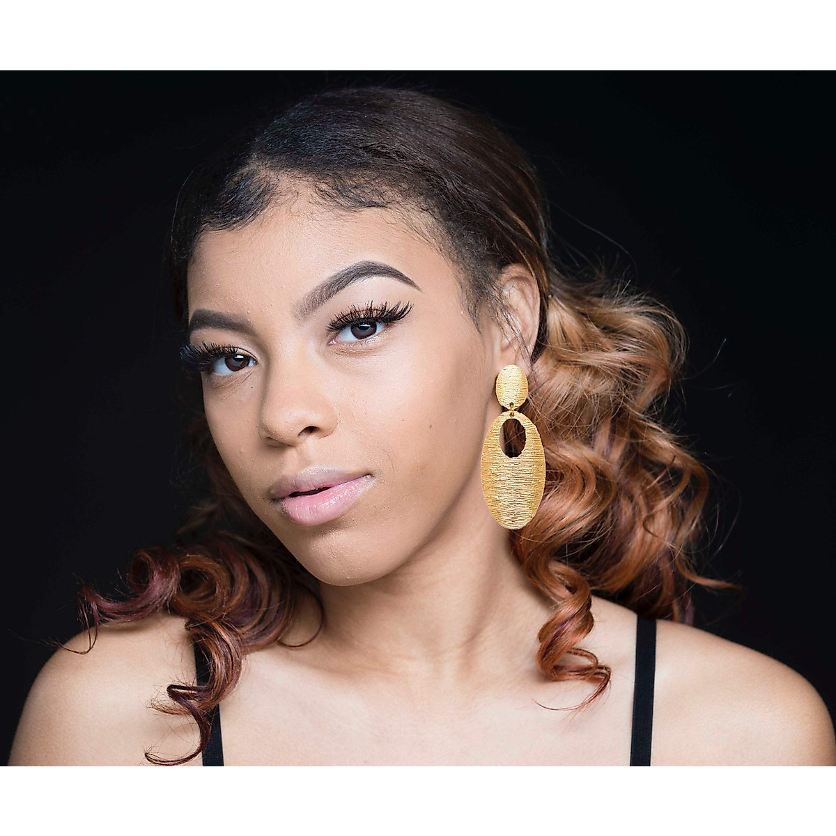 Women Oversize Geometric, Tear Drop, Hammered Statement Metal Clip on Earring Many Styles (Style B/Gold)