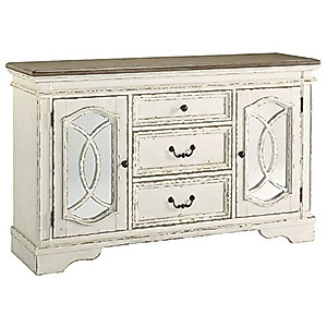 Signature Design by Ashley Realyn French Country Distressed -Dining Room Buffet or Server, Chipped White