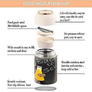 CUPADA Funny Cat Teacher Food Jar, Back To Insulated Hot Food Jars Vacuum 17OZ with Folding Spoon for Work Trip Picnic Camping
