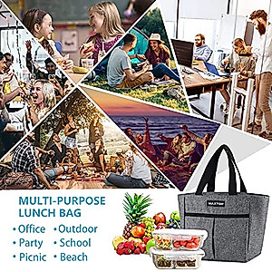 MAXTOP Lunch Bags for Women,Insulated Thermal Lunch Tote Bag,Lunch Box with Front Pocket for Office Work Picnic Shopping (Black, Small)