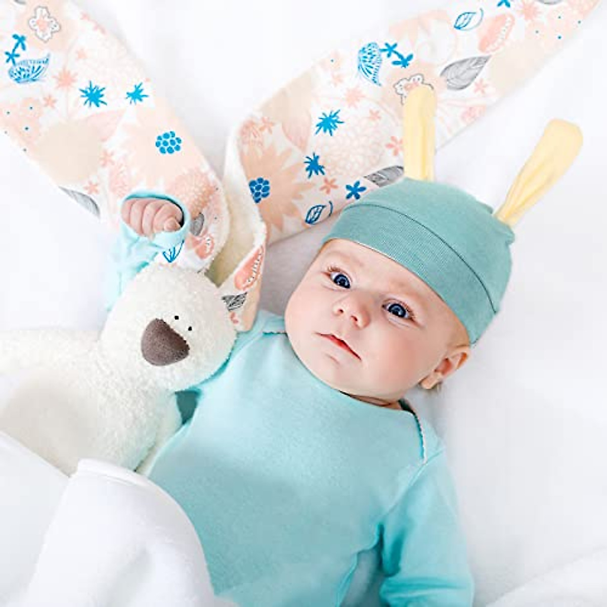 4 Pcs Easter Unisex Newborn Hat Colorful Baby Beanie Hat with Bunny Ears Soft Cute Baby Bunny Hat Newborn Beanie for Infants Baby Caps 0-6 Months