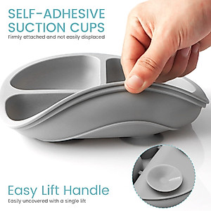 Silikong Suction Plate for Toddlers | BPA Free, 100% Food-Grade Silicone | Microwave, Dishwasher and Oven Safe | Stay Put Divided Baby Feeding Plates (3, Pink/Purple/Grey)