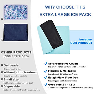 Tutmyrea 12"x 21" Extra Large Gel Ice Pack with Soft Fabric Cover, Ice Pack for Injuries Reusable, Ice Pack for Back Pain Relief, Cold Compress for Back, Flexible Cooling Pad for Knee, Hip, Sciatica