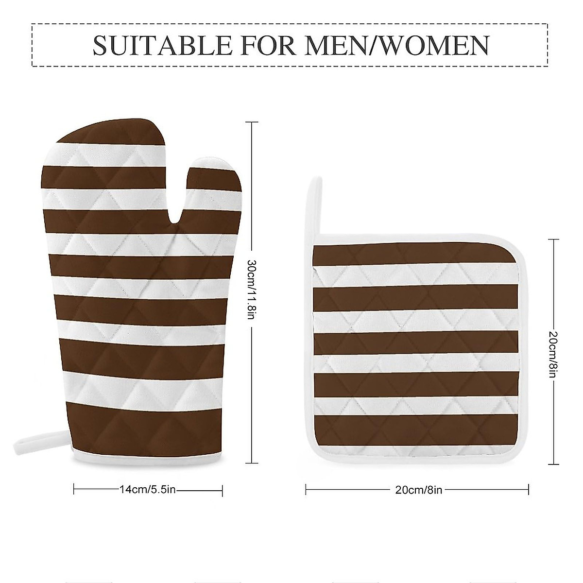 4PCS Oven Mitts and Pot Holders Sets, Classic Stripes Brown and White Oven Mitts Set Heat Resistant Kitchen Microwave Gloves Safe for Baking,Cooking, BBQ