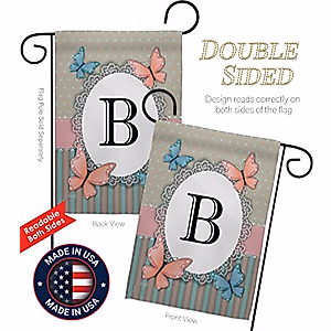 Breeze Decor B Initial Garden Flag Set Wall Hanger Monogram Friends Bugs & Frogs Butterfly Ladybugs Dragonfly Bee Springtime Insect Natural Wildlife House Yard Gift Double-Sided, Made in USA
