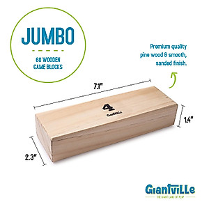 Giantville Giant Tumbling Timber Toy - Premium Pine Wood Life-Size Blocks Tower - Big Floor/Board Indoor/Outdoor Yard Game for Kids & Adults - 60-Pieces + Storage Crate/Platform - Grows to Over 5-Feet