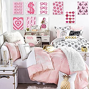 PHOPAGO 10 Pieces Preppy Room Decor | Preppy Posters Aesthetics Hot Pink White Wall Art for Teen Girls Bedroom Pink Fashion Posters for Teens College Dormitory Wall Decor | 8x10 Inches Unframed